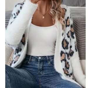 BellanBlue | Sweaters | Fuzzy Leopard Print Oversized Open Front ...
